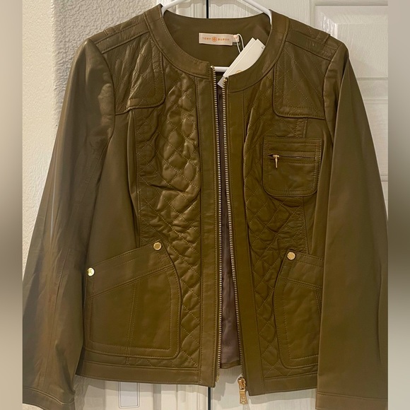 Tory Burch | Jackets & Coats | Tory Burch Leather Jacket Olive | Poshmark